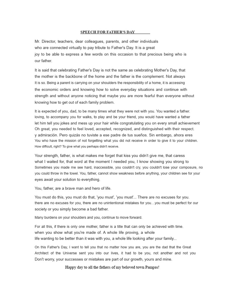 Heartfelt Father's Day Speech | PDF