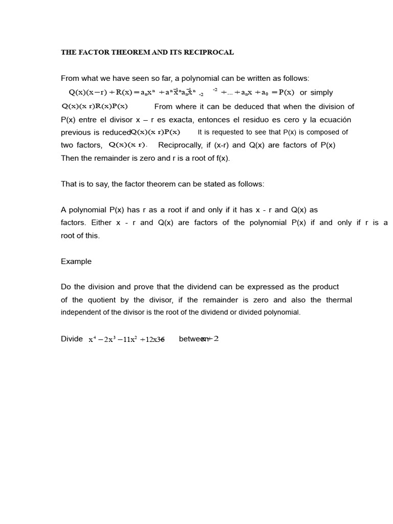 Factor theorem and its converse | PDF | Division (Mathematics) | Polynomial