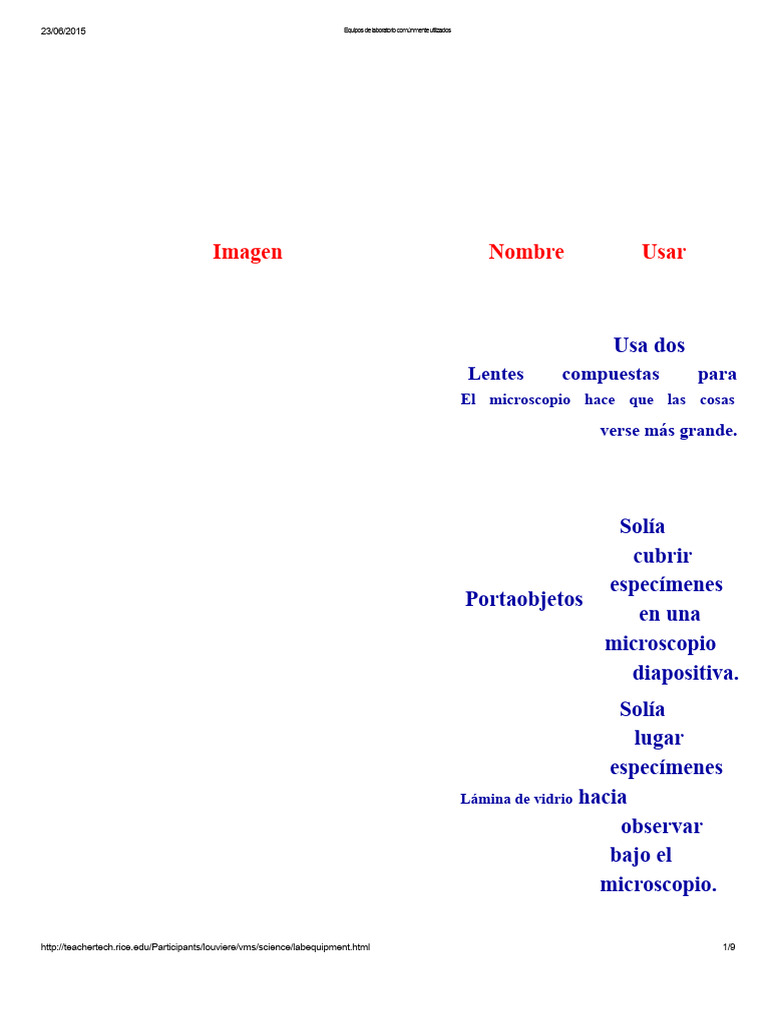 Equipo de Laboratorio de Uso Común | PDF | Laboratorios | Lentes