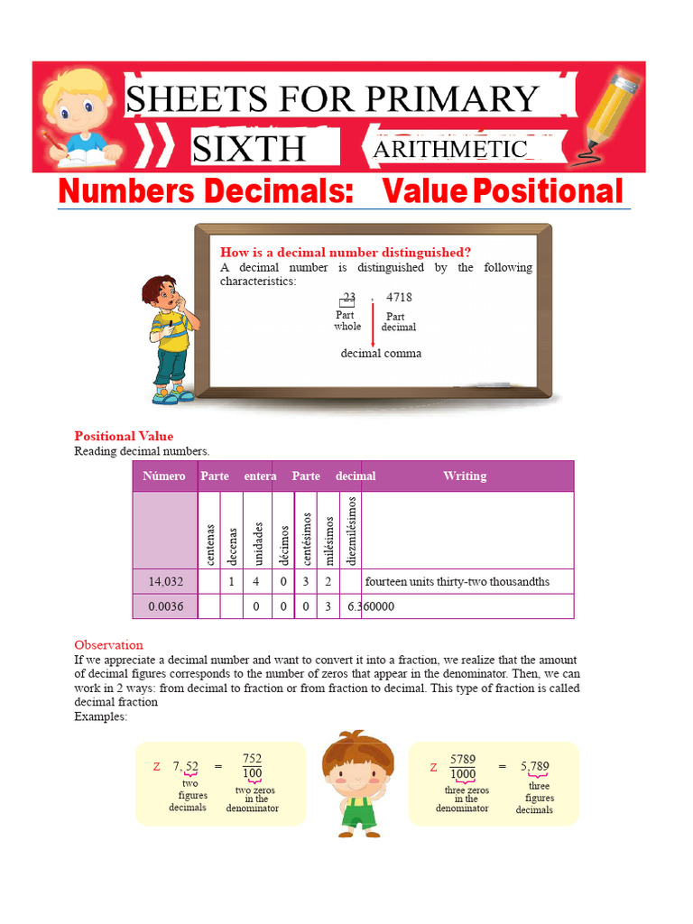 Decimal Numbers and Positional Value For Sixth Grade | PDF | Decimal ...