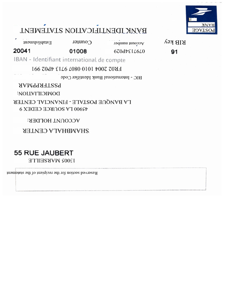 Example bank account details from La Poste | PDF