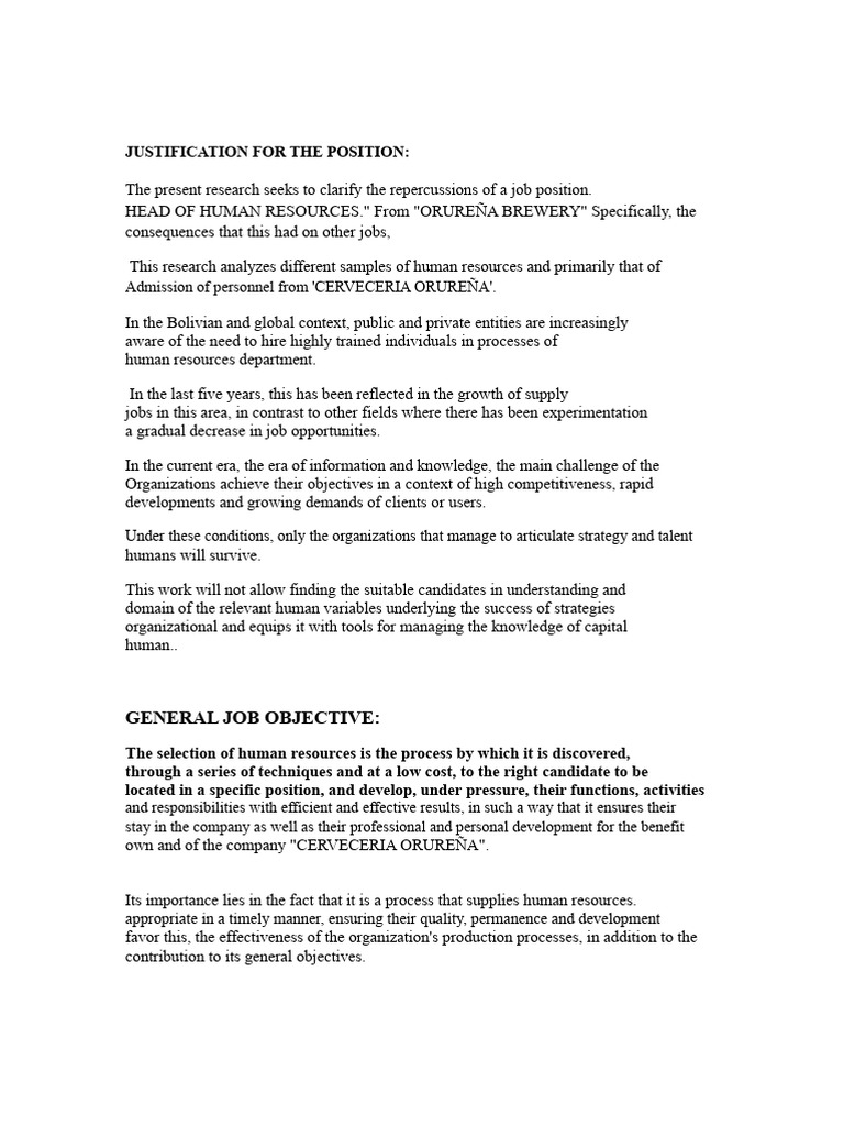 Justification For The Human Resources Position | PDF | Human Resources ...