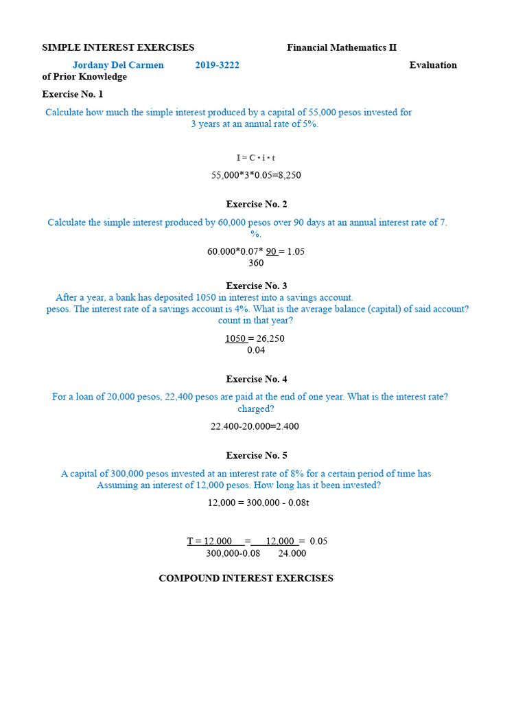 SIMPLE AND COMPOUND INTEREST EXERCISES (1) | PDF | Interest | Compound ...