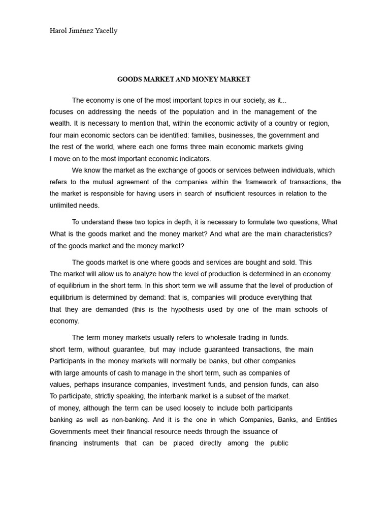 Goods and Money Market Overview | PDF | Market (Economics) | Market ...