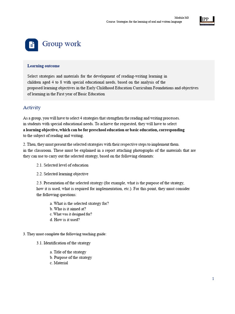 M3 - TG - Strategies For Oral and Written Language | PDF | Special ...