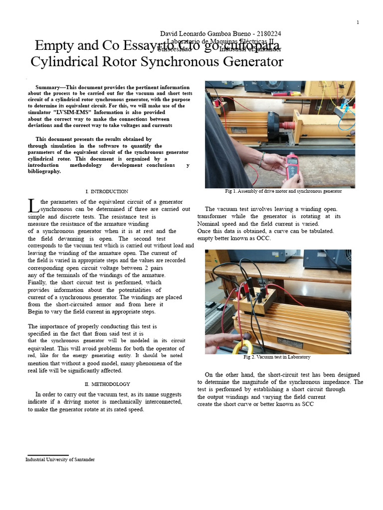 Lab 8 - Vacuum Test and Short Circuit of Synchronous Generator | PDF ...