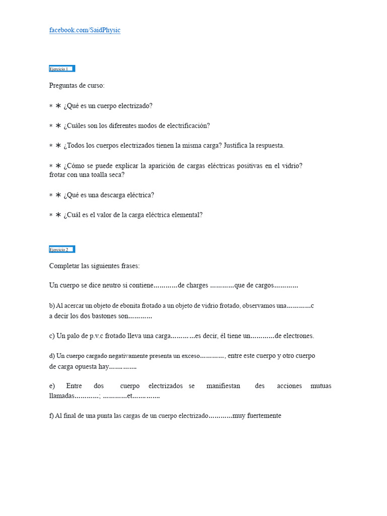 Exercices Sur L'électrisation 4ème Avec Solutions | PDF ...