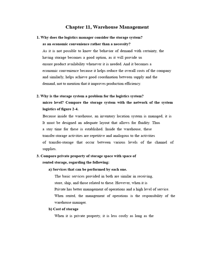 Logistics chapter 11 questionnaire | PDF | Warehouse | Logistics