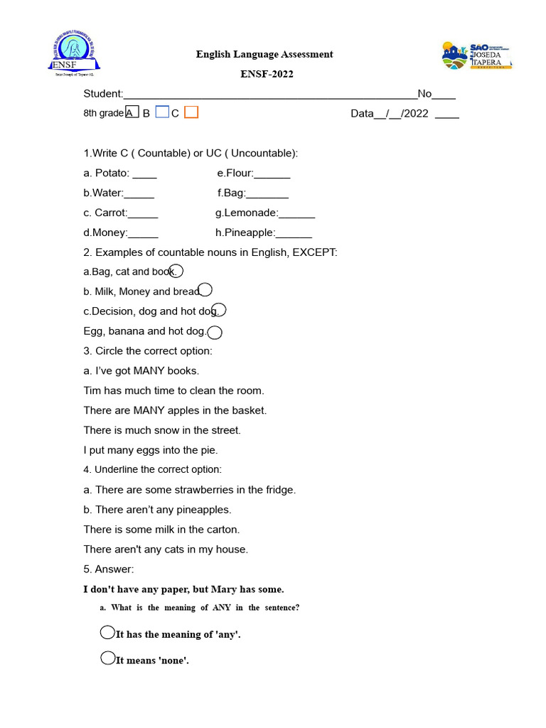 English Language Assessment 8th Grade ABC | PDF