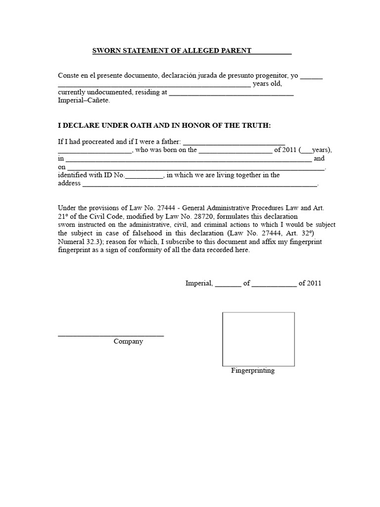Affidavit - Presumed Parent | PDF