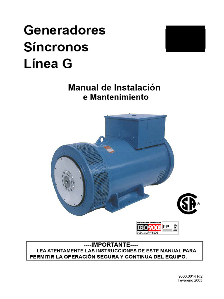 Manual de Instalación Generadores Línea G | PDF | Generador eléctrico | Eje