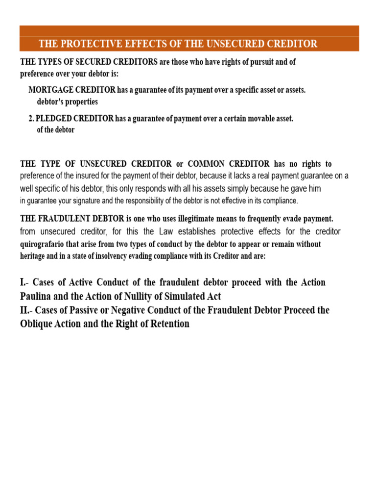 29_ PROTECTIVE EFFECTS OF THE UNSECURED CREDITOR(1) | PDF | Debtor ...