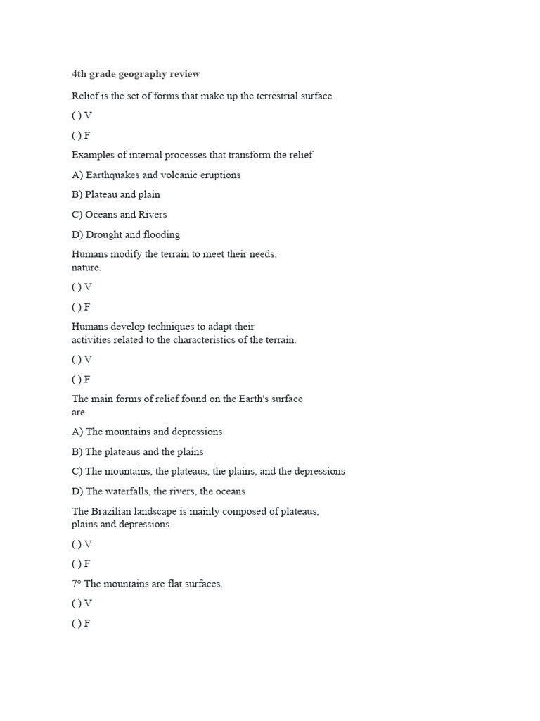 Geography review 4th grade | PDF