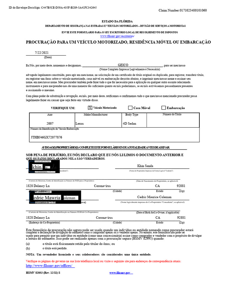 Documentação de Perda Total da GEICO FL | PDF | Transporte | Veículo ...