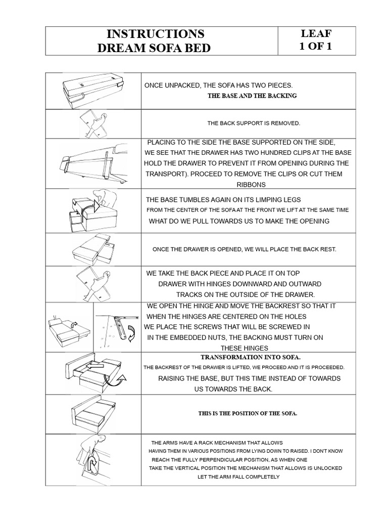 Dream Sofa Bed Instructions | PDF