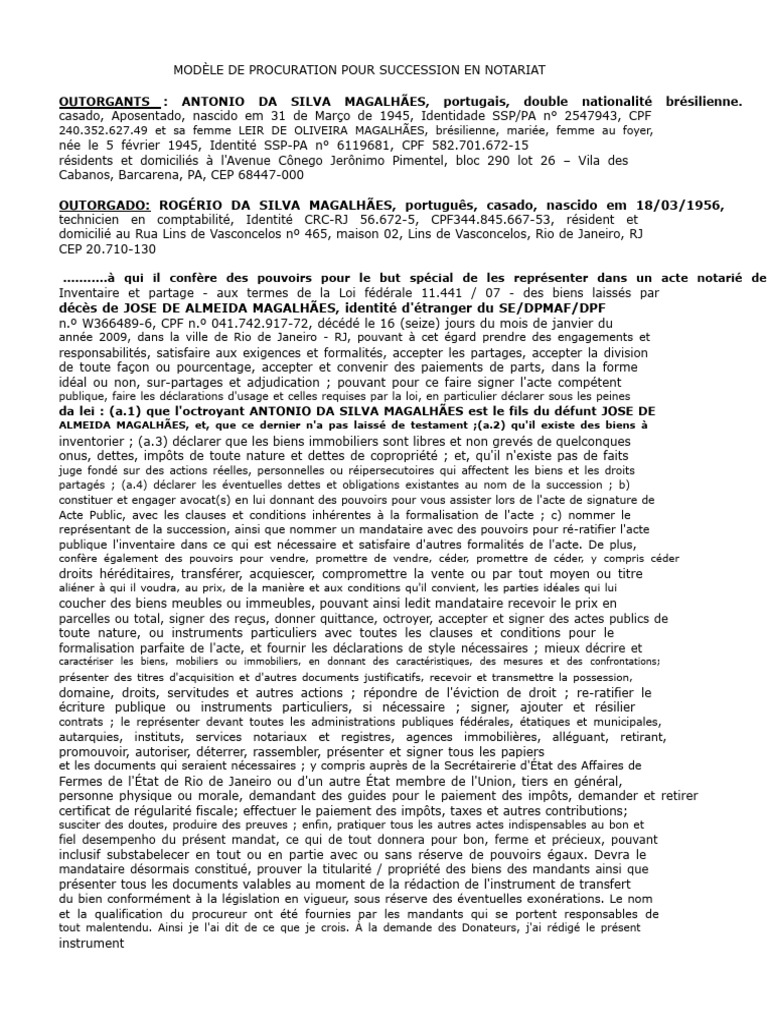 Modèle de procuration notariale pour succession | PDF | Impôts | Loi ...