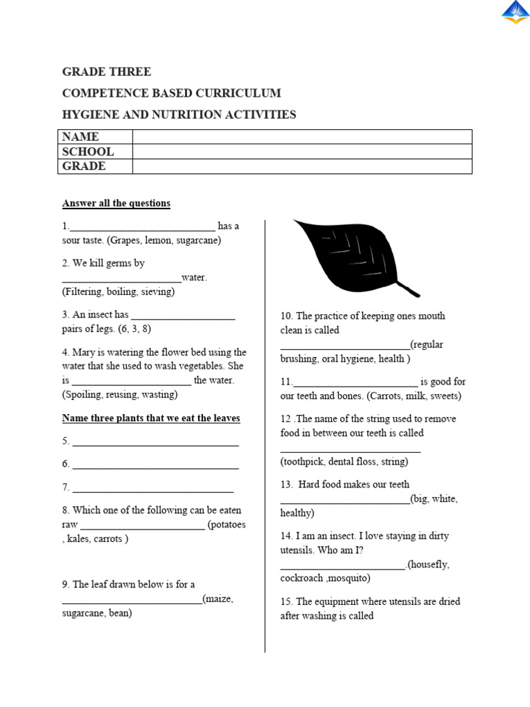 Grade 3 Hygiene and Nutrition Quiz | PDF | Foods | Hygiene
