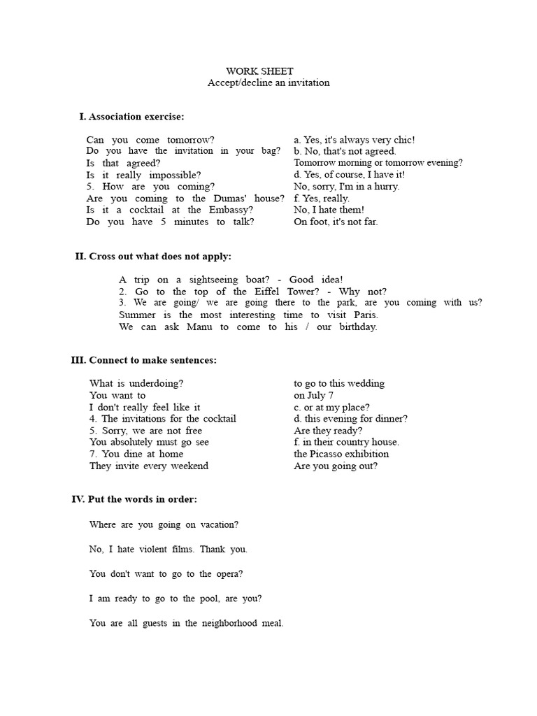 Accept Reject An Invitation | PDF