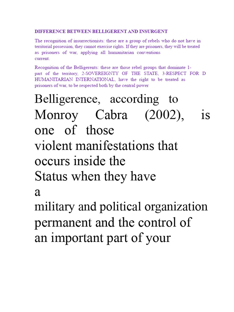 Belligerent vs. Insurgent Explained | PDF