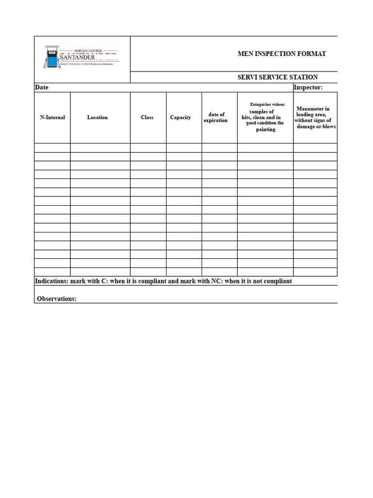 fire extinguisher inspection format | PDF
