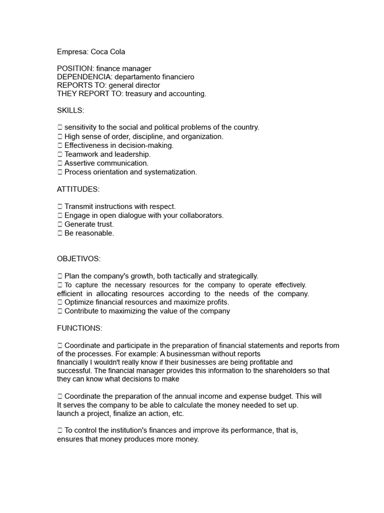 financial manager Coca-Cola | PDF | Expense | Budget