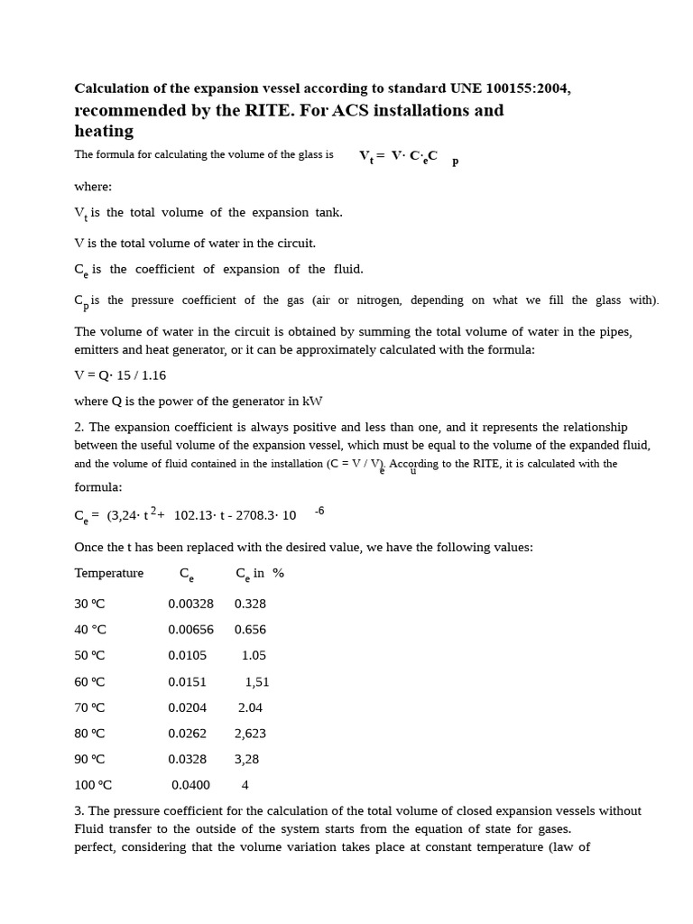 Expansion Vessel Calculation Guide | PDF | Pressure | Thermal Expansion
