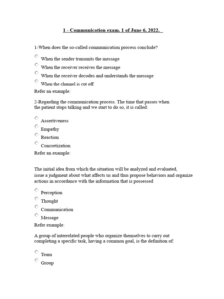 communication exam in the subject of communication in nursing | PDF