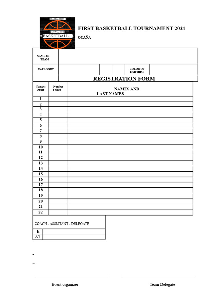 REGISTRATION FORM BASKETBALL TOURNAMENT | PDF