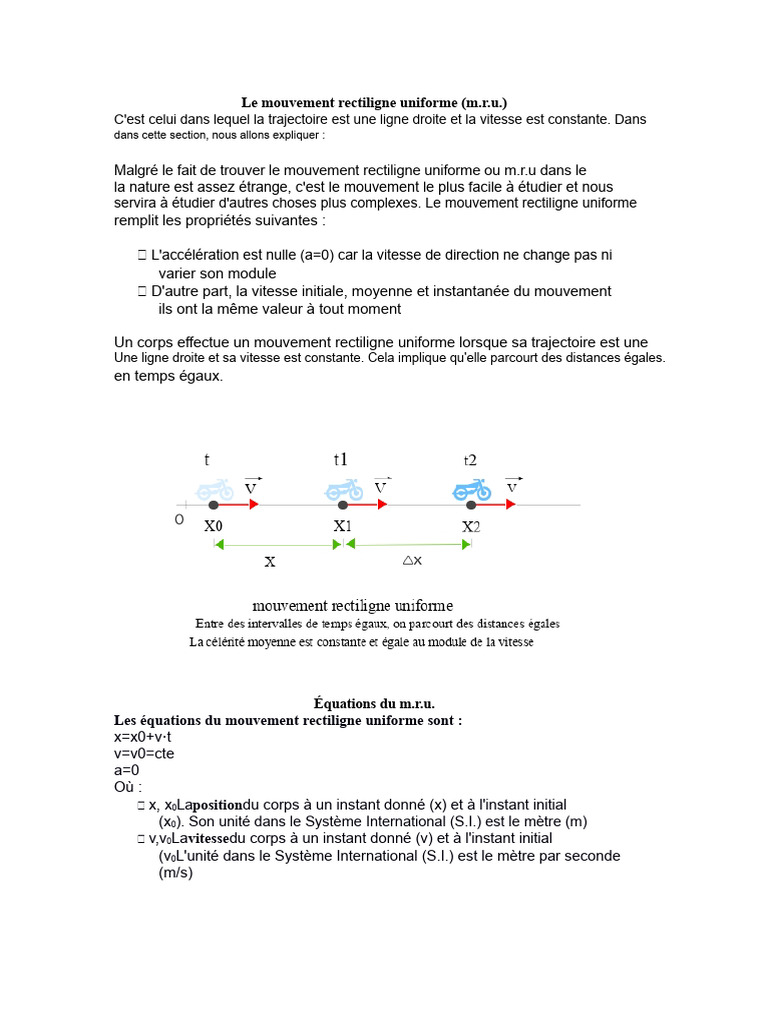 Comprendre le mouvement rectiligne uniforme | PDF | Cinématique ...
