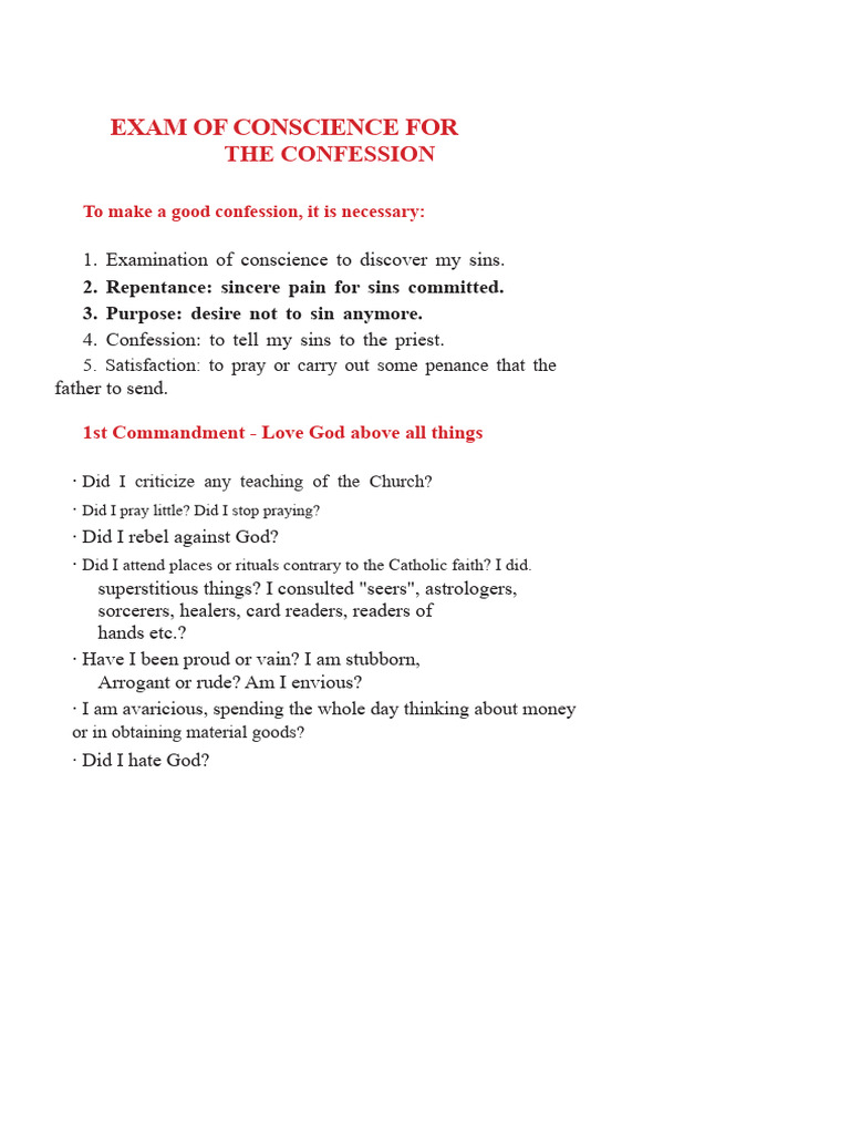 Catholic Confession Exam Guide | PDF | Eucharist | Catholic Church