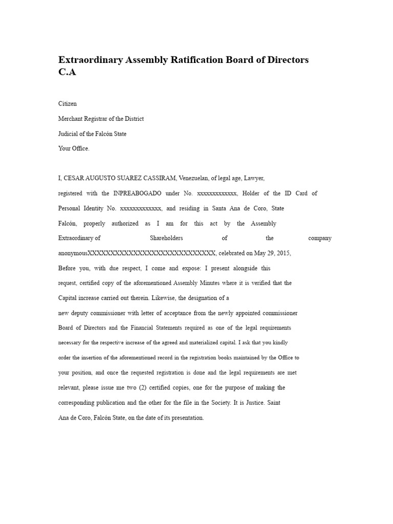 Extraordinary Assembly Ratification of the Board of Directors | PDF ...