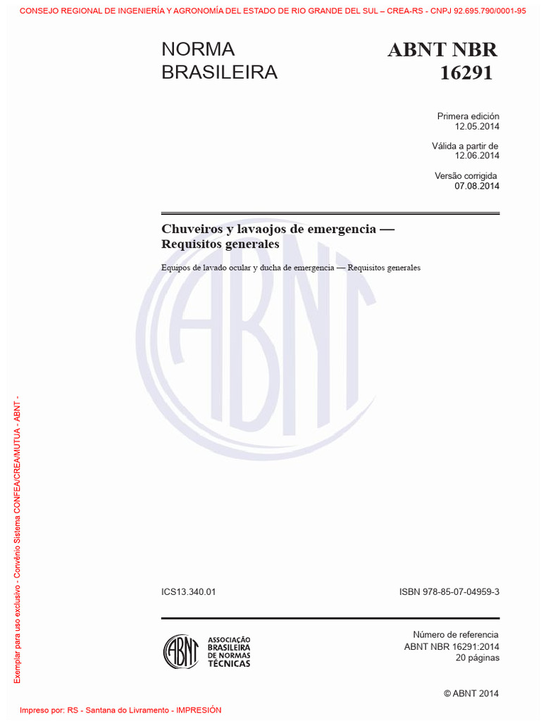 ABNT NBR 16291 2014 Versión Corregida 2014 | PDF | Agua | Ducha