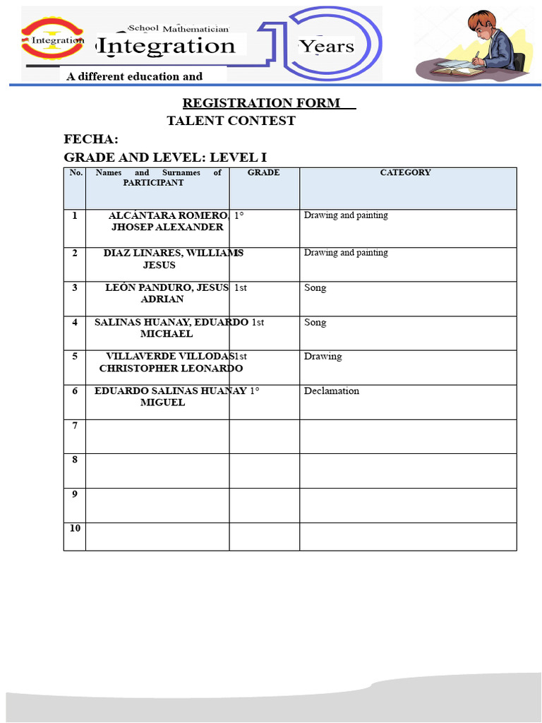 Talent Contest Registration Form | PDF