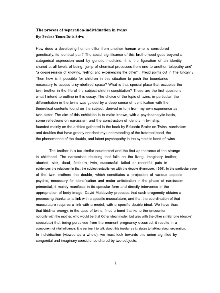 The Process of Separation-Individuation in Twins | PDF | Narcissism ...