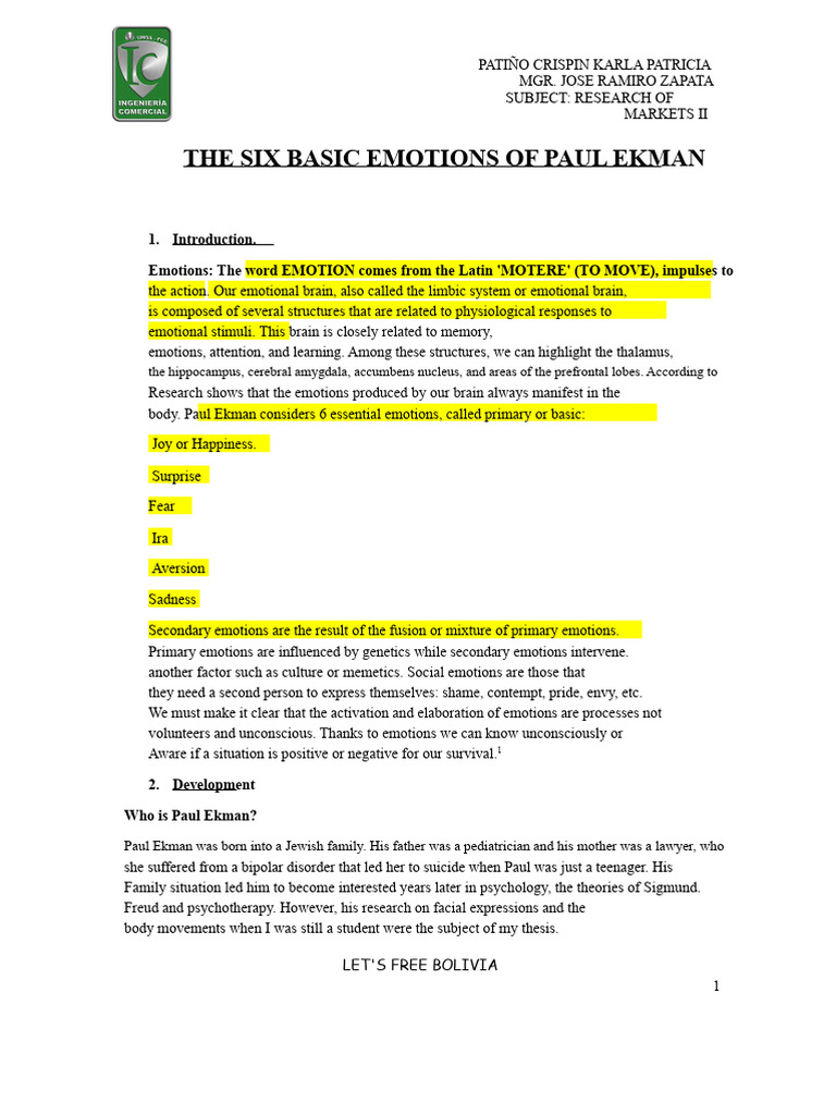 the six emotions of Paul Ekman | PDF | Emotions | Feeling