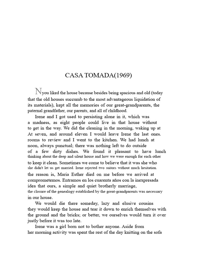 House Taken Over, by Julio Cortázar | PDF | Knitting | Interior Design