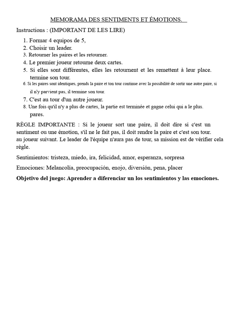 Jeu éducatif : Sentiments et émotions | PDF