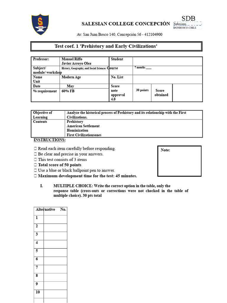 Prehistory and Early Civilizations Test | PDF | Multiple Choice | Neolithic