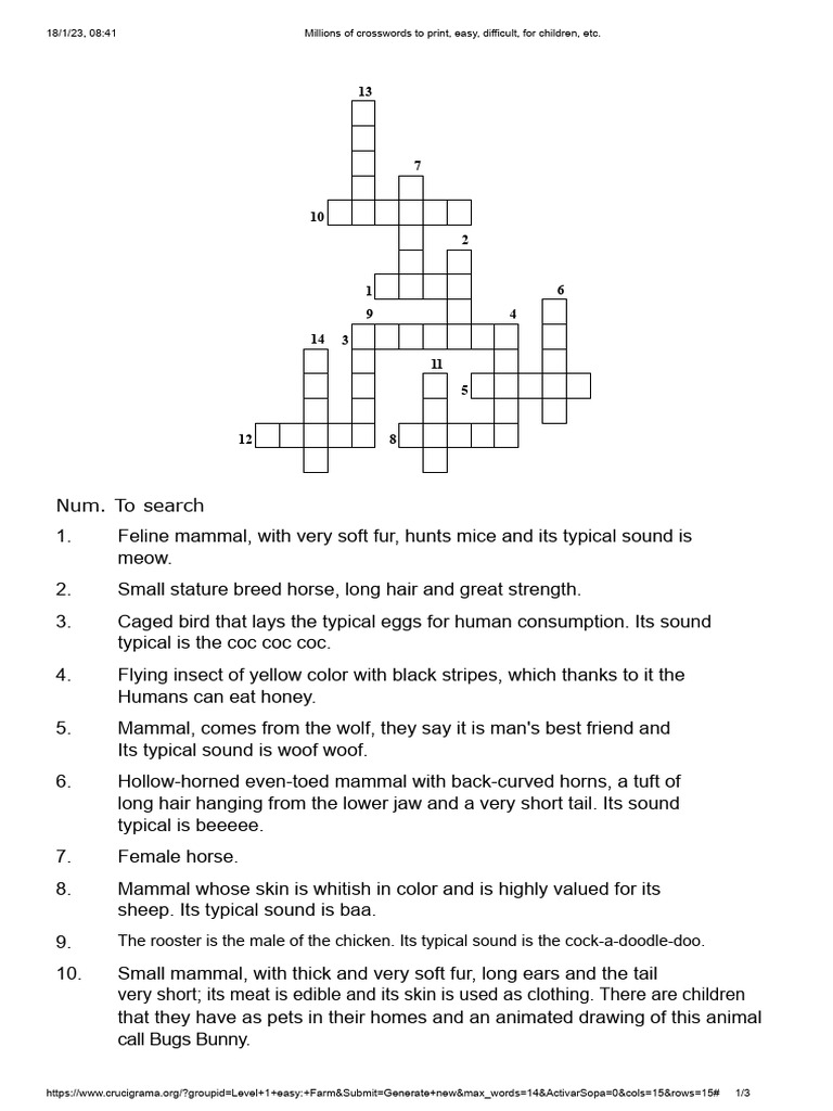 Farm Animal Crossword Clues | PDF | Mammals | Zoology