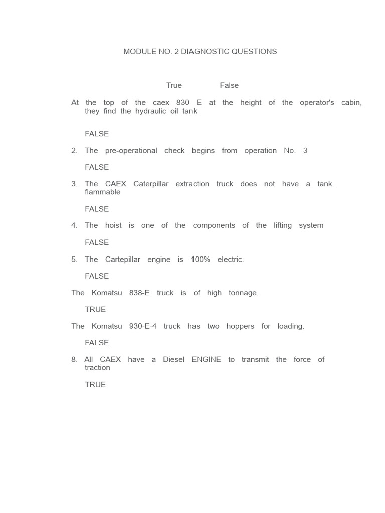 CAEX Truck Diagnostic Questions Guide | PDF | Truck | Engines