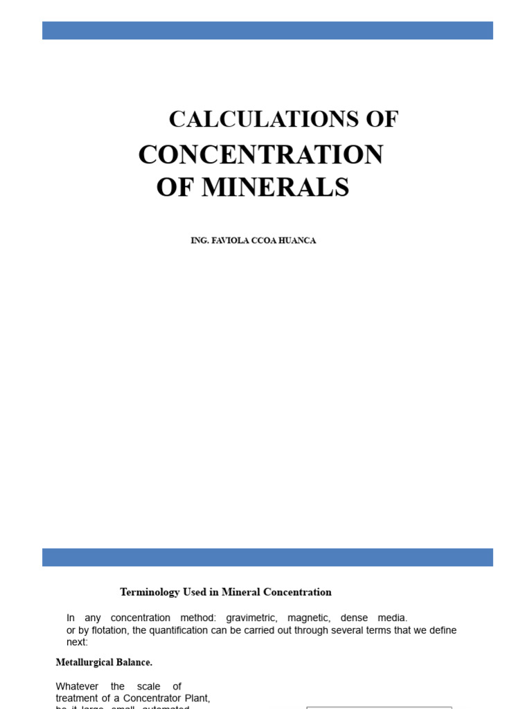 Mineral Concentration Calculations Guide | PDF | Metallurgy | Ore