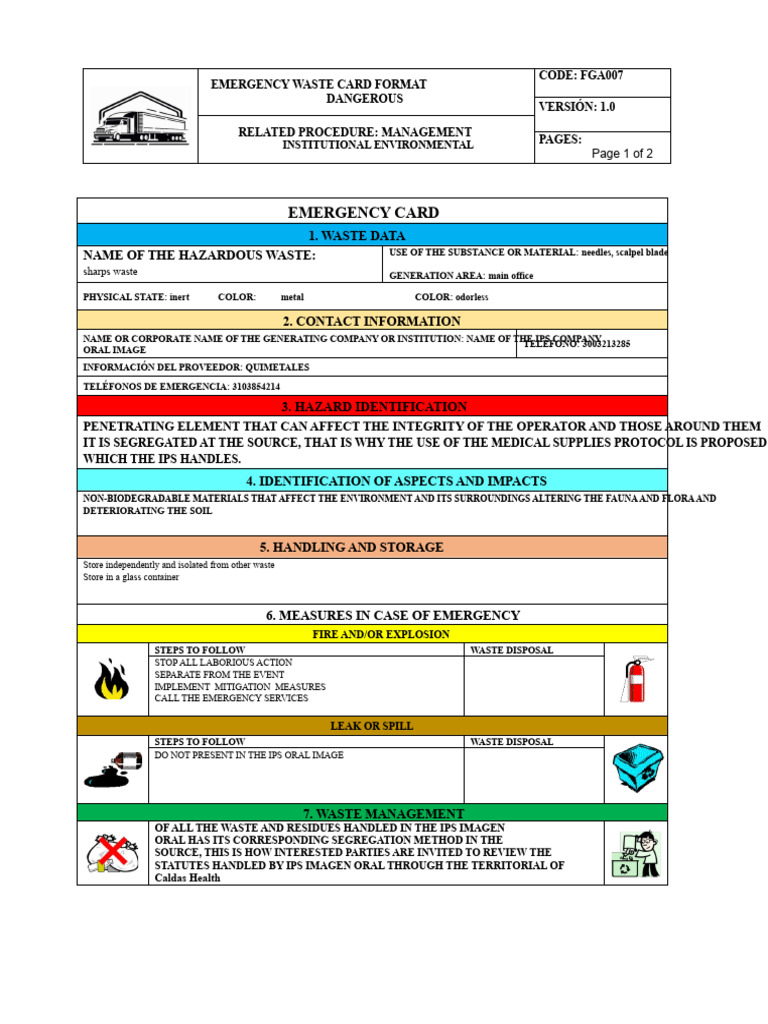 Emergency Card Format RESPEL | PDF | Waste | Waste Management
