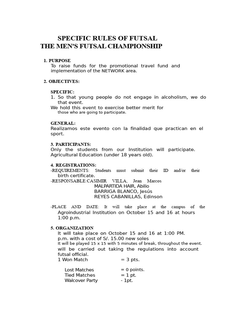 SPECIFIC RULES OF FUTSAL.doc | PDF