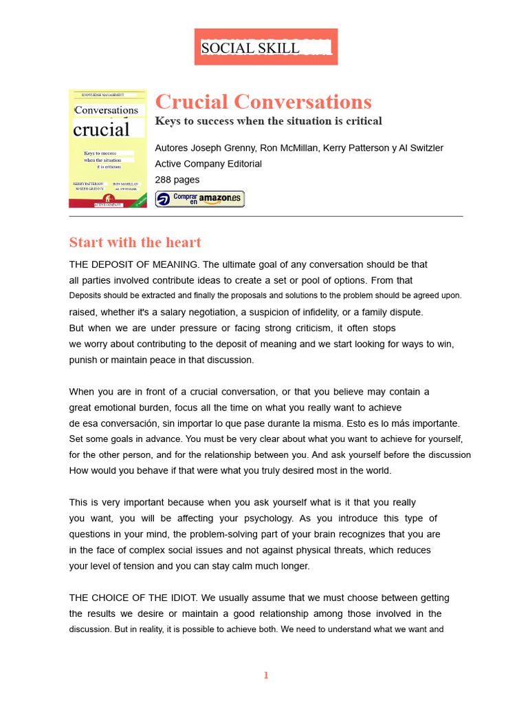 Crucial Conversations: Key Takeaways for the.pdf | PDF | Conversation ...