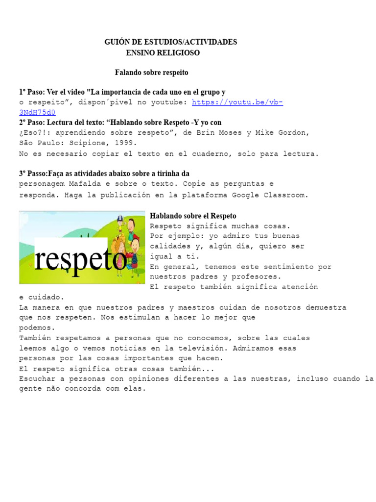 Hablando Sobre Respeto - Texto y Actividad | PDF