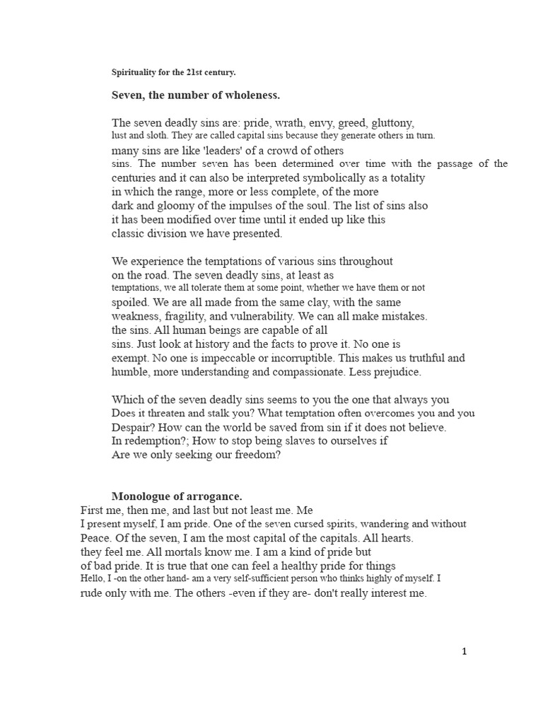 Monologue - 7 deadly sins | PDF | Seven Deadly Sins | Anger