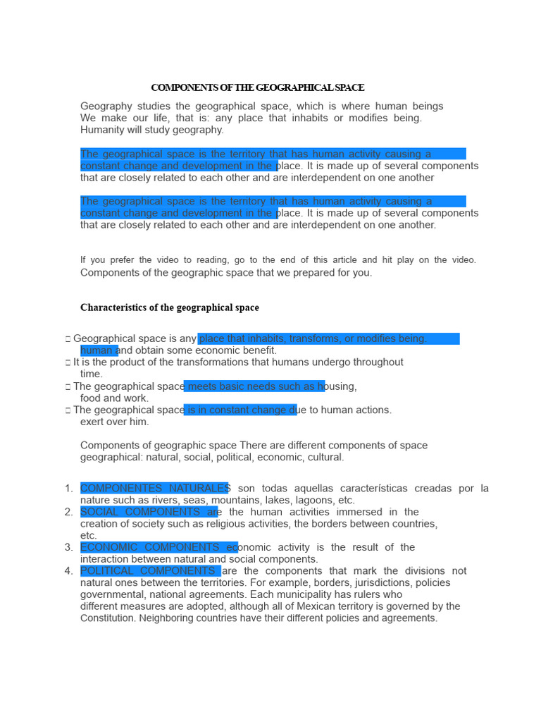 Components of the Geographic Space | PDF | Landscape | Nature
