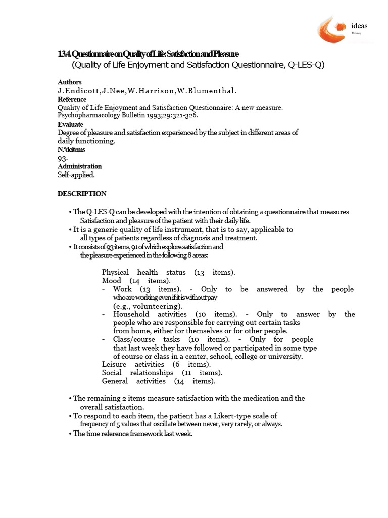 Quality of Life Satisfaction Questionnaire | PDF | Questionnaire ...