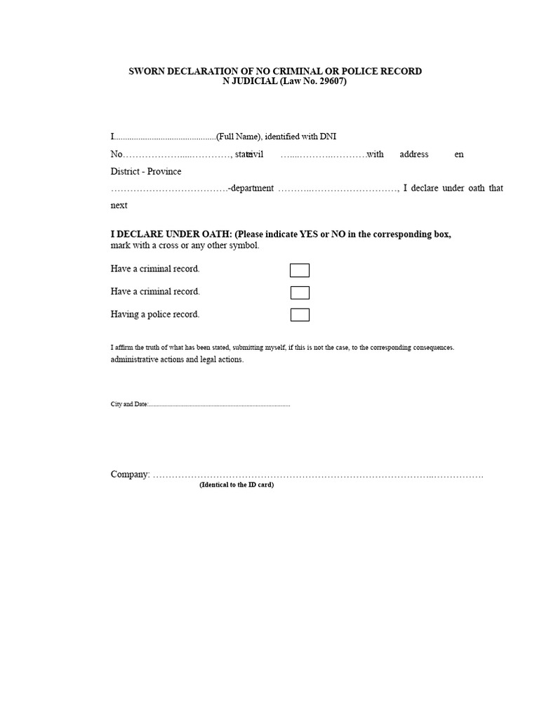 Model Format for Affidavit of No Criminal Record | PDF