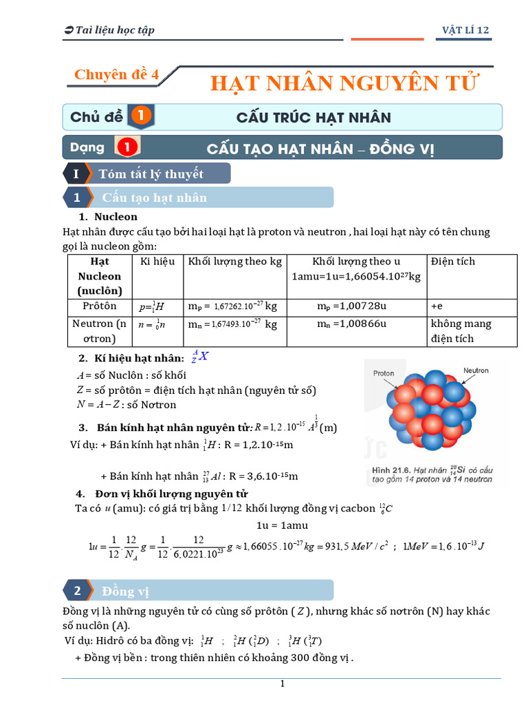 BT12 Chuyên đề 4 Vật lý Hạt nhân file HS | PDF
